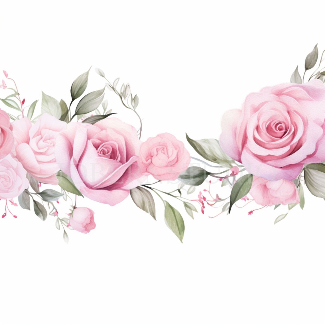 Pink Rose Branch Garland Clipart Bundle 10 High Quality PNG, Watercolor ...