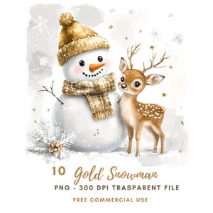 Watercolor Christmas Snowman Clipart Png,bundle 10 High Quality ,gold ...
