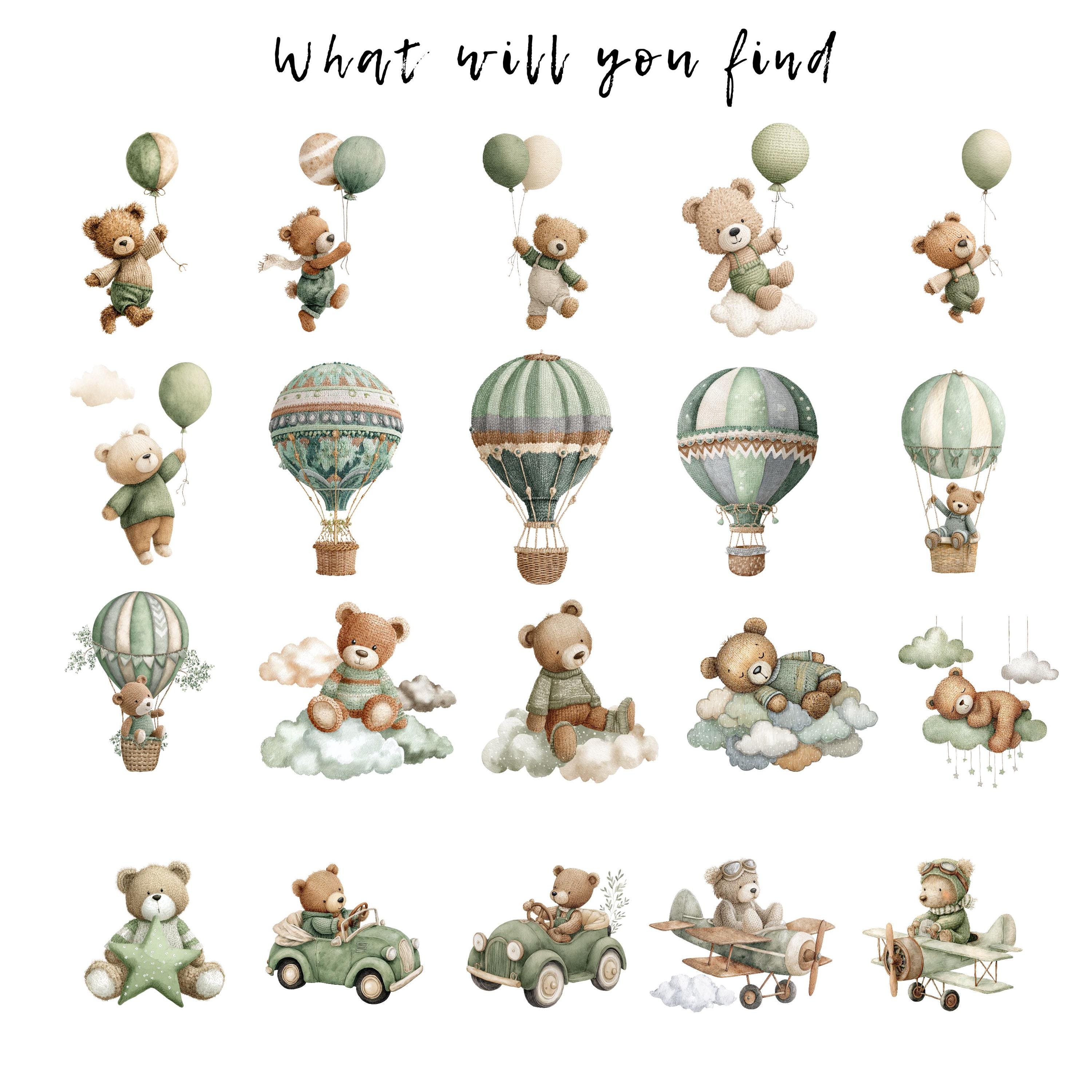 Green Teddy Bear Nursery Clipart PNG Bundle 20 High Quality| Watercolor ...