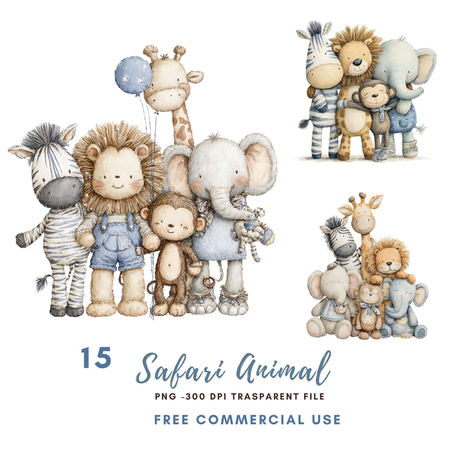Safari Animal Friends Clipart Bundle 15 High Quality Png,watercolor ...