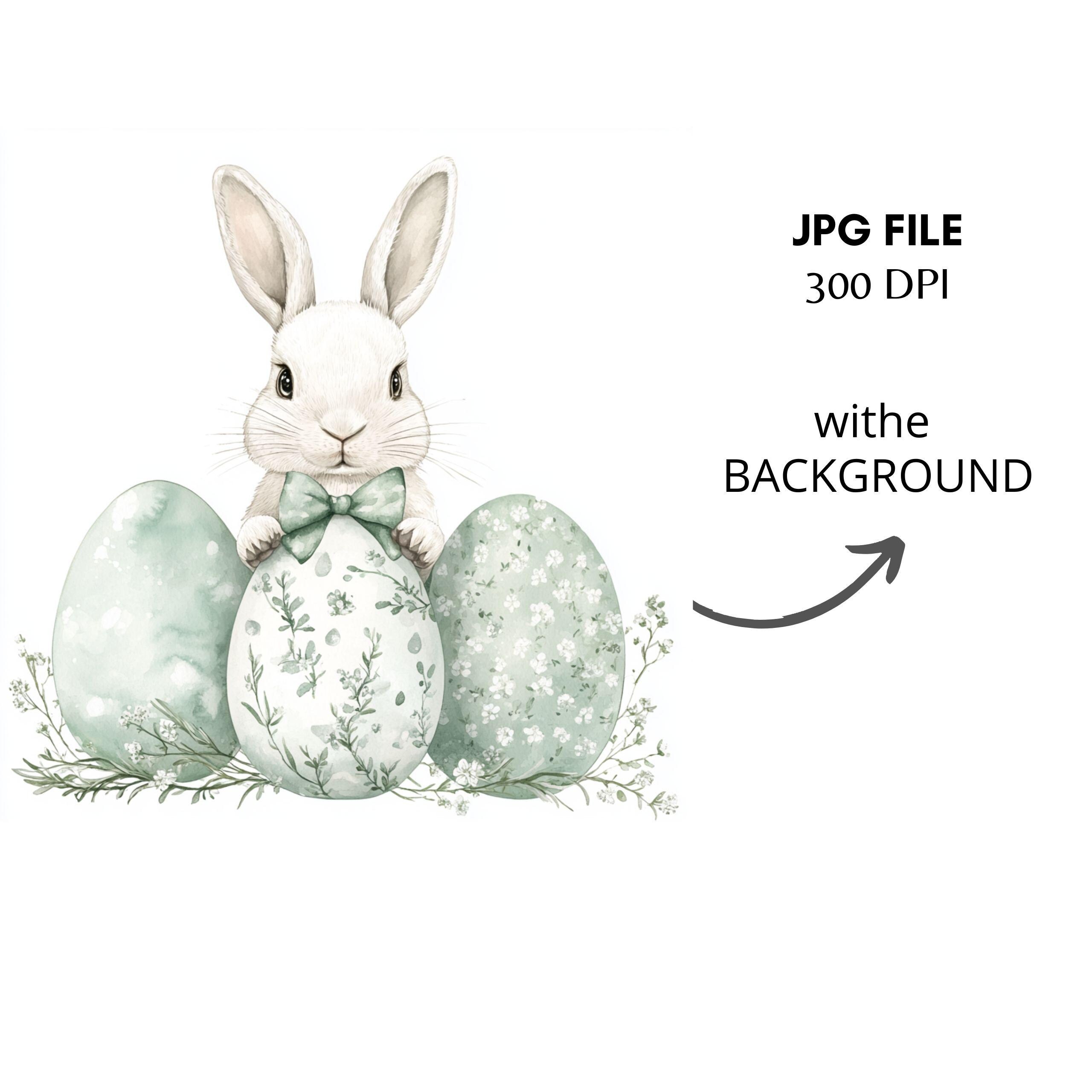Easter Bunny Tile Green Clipart PNG Bundle 8 High Quality| Watercolor ...