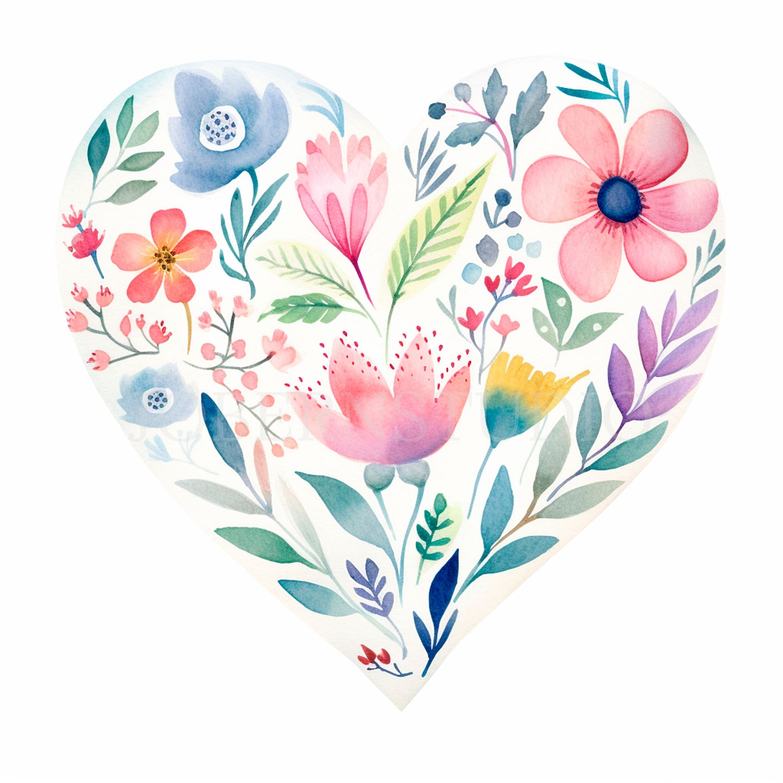 Flower Heart Clipart Bundle 12 High Quality PNG, Watercolor Garland ...