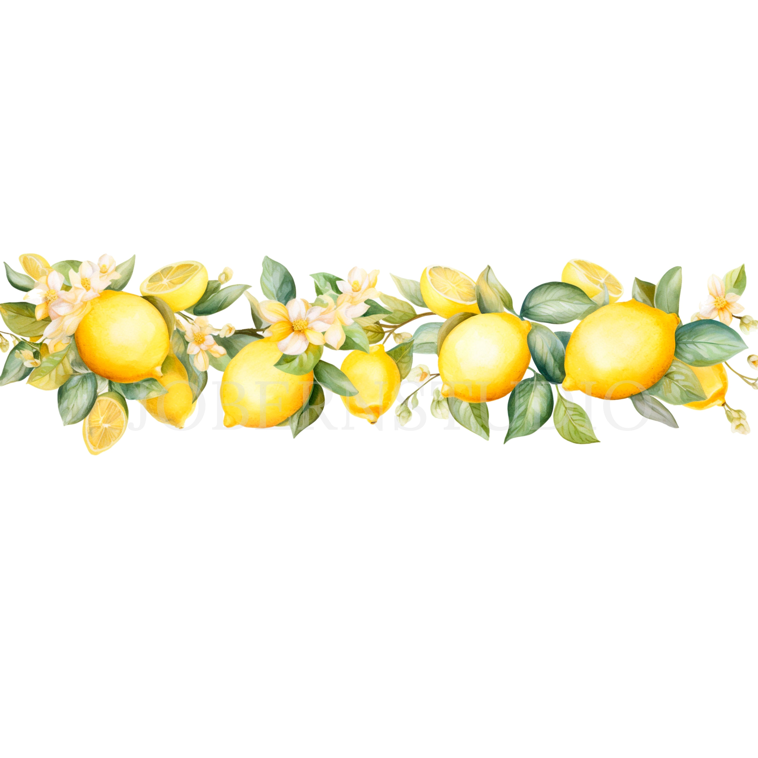 Lemon Garland Clipart Bundle 10 High Quality PNG, Watercolor Fruit ...