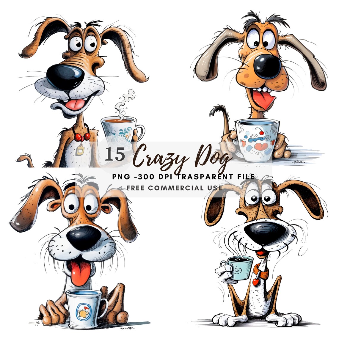 Crazy Dog Clipart PNG Bundle 15 High Quality Jpg,funny Grumpy Dogs ...