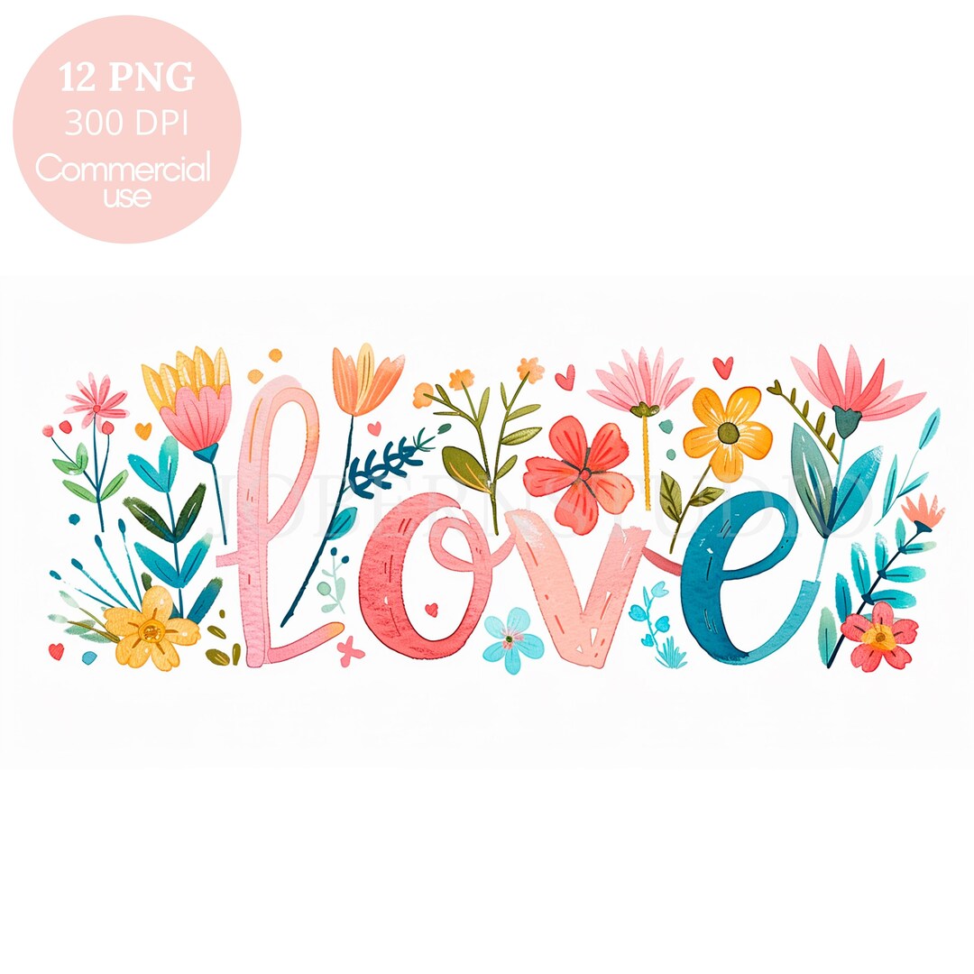 Love Flower Border Clipart Bundle 12 High Quality Png,watercolor Floral ...