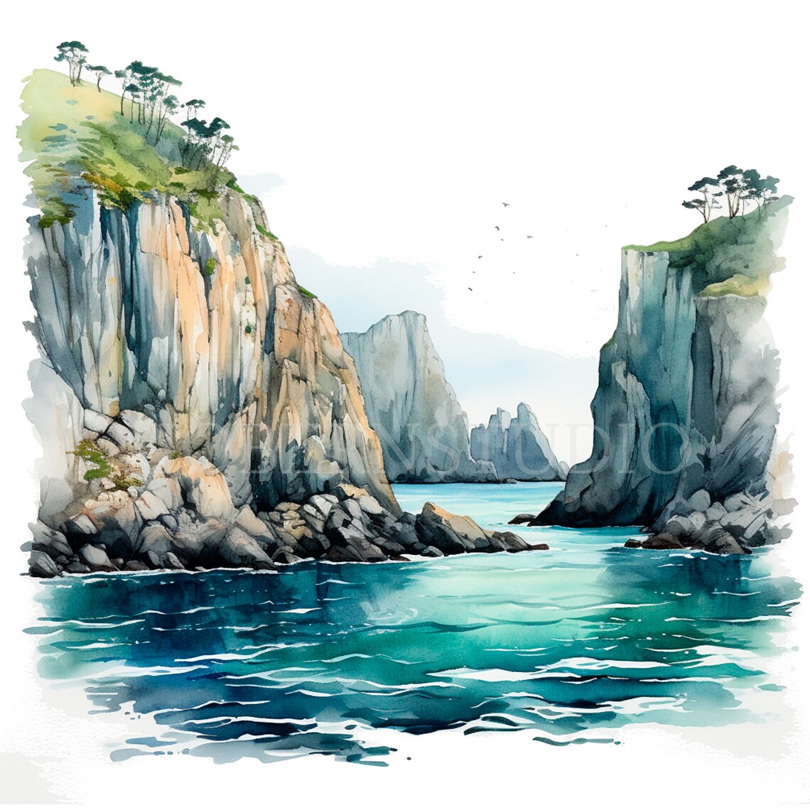 Coasts Cliffs Landscape Clipart Png,bundle 10 High Quality,watercolor ...