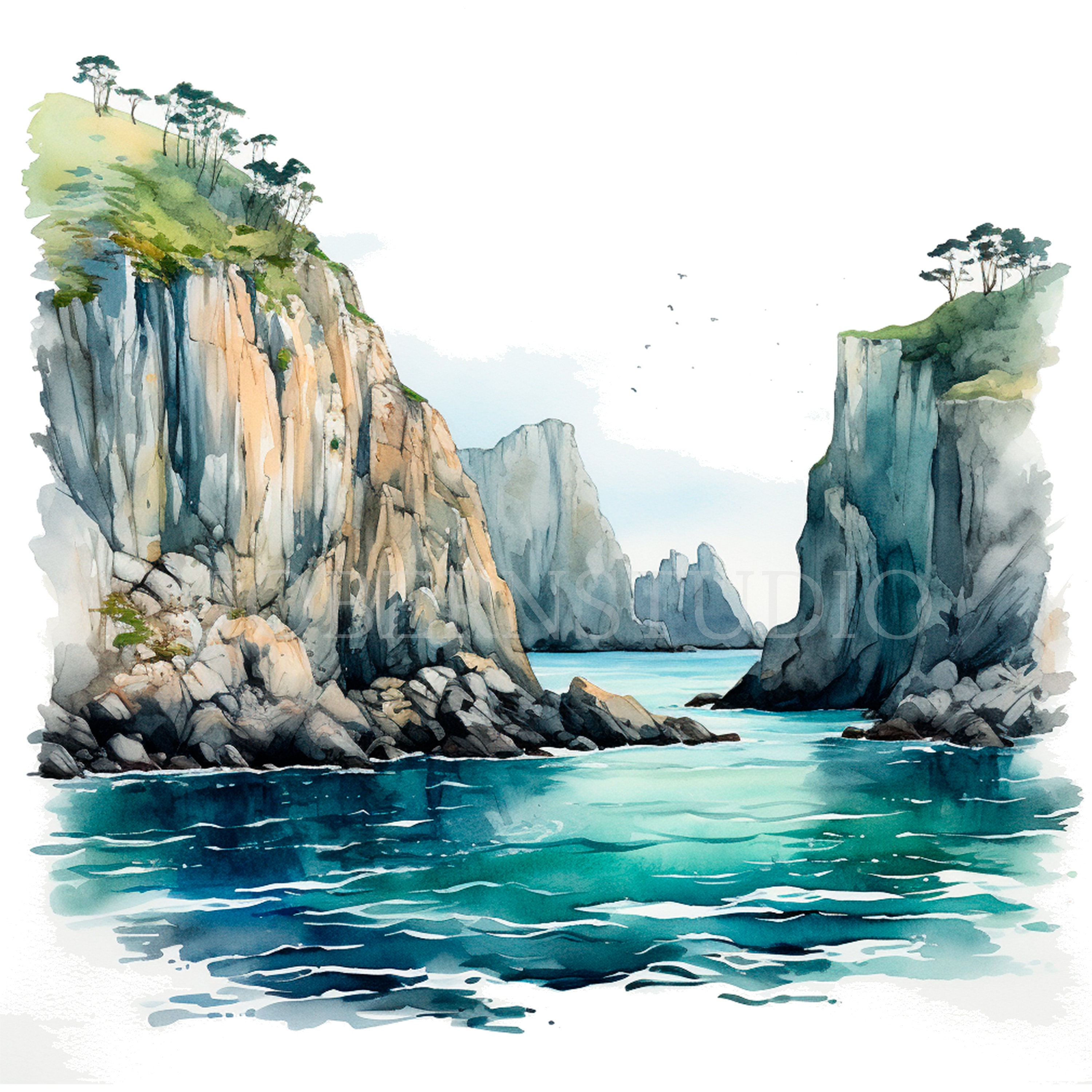 Coasts Cliffs Landscape Clipart Png,bundle 10 High Quality,watercolor ...