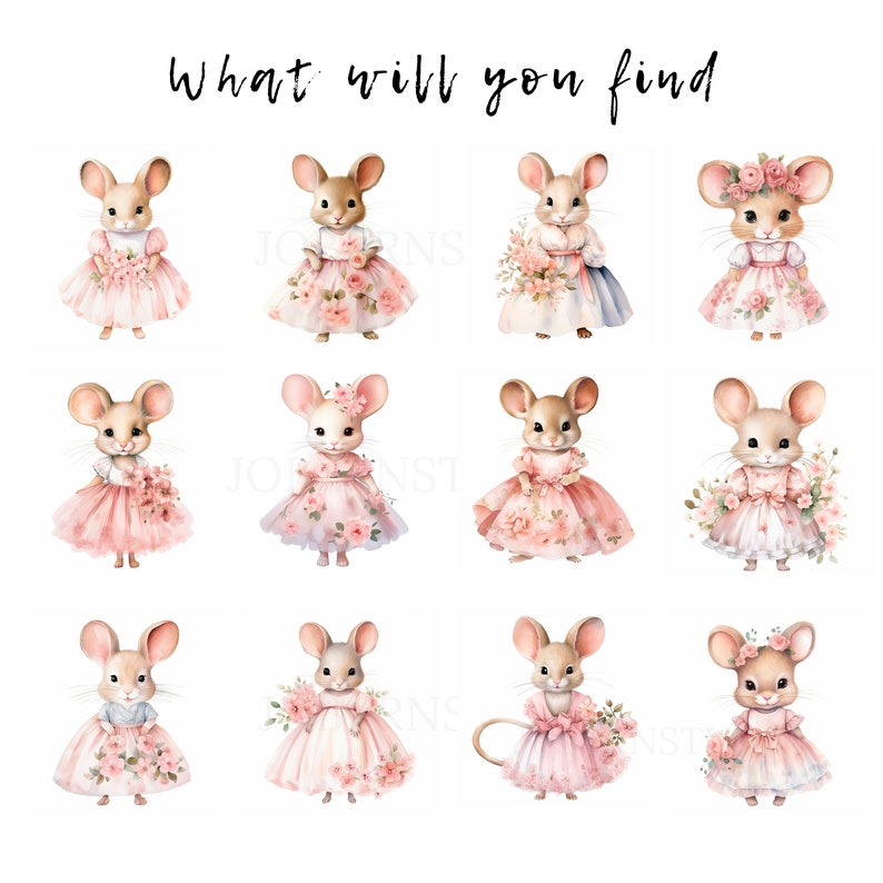 Pink Mouse Flower Clipart PNG Bundle 12 High Quality,watercolor Mouse ...