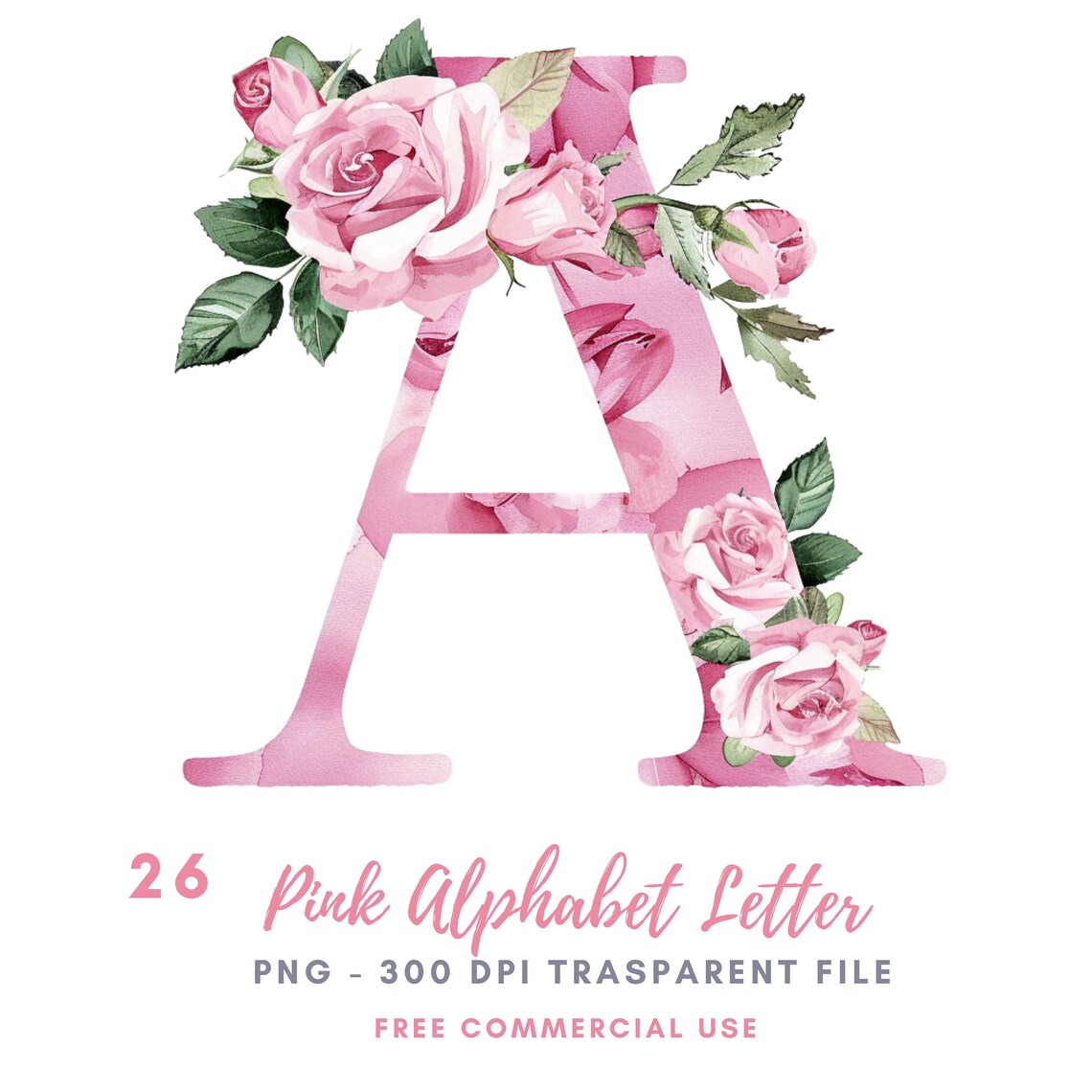Pink Alphabet Letter Clipart Bundle 26 High Quality PNG, Watercolor ...
