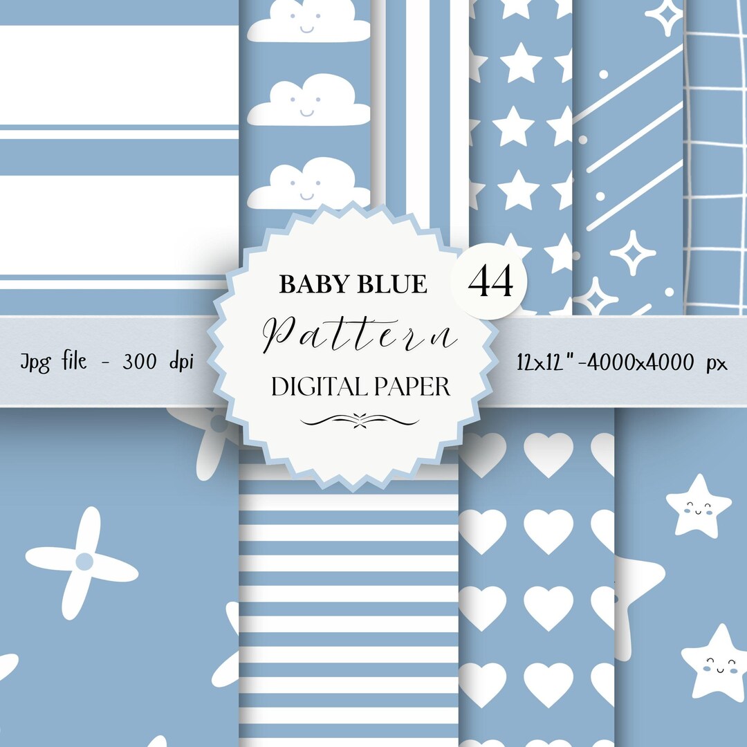 Blue Cute Baby Digital Paper Pack- 44 Nursery Scrapbook Junk Journal ...