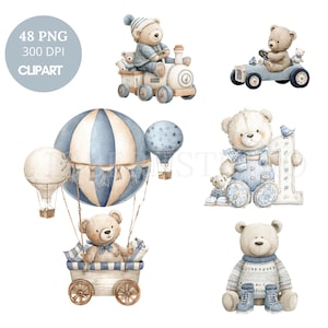 Blue Teddy Bear Nursery Clipart,bundle 48 Png,watercolor It's a Boy ...