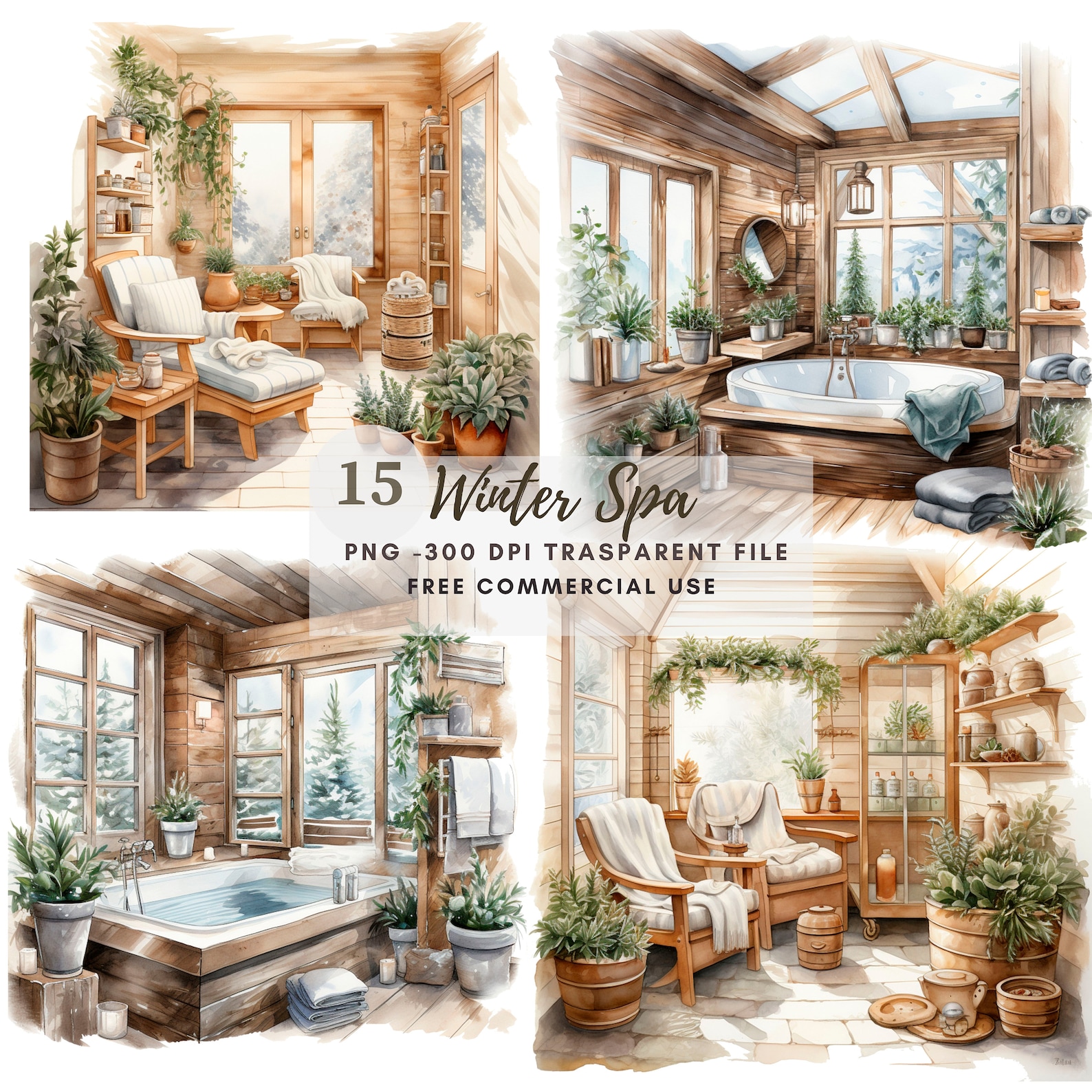 Cozy Winter Spa Clipart Png,bundle 15 High Quality Jpg,digital Download ...