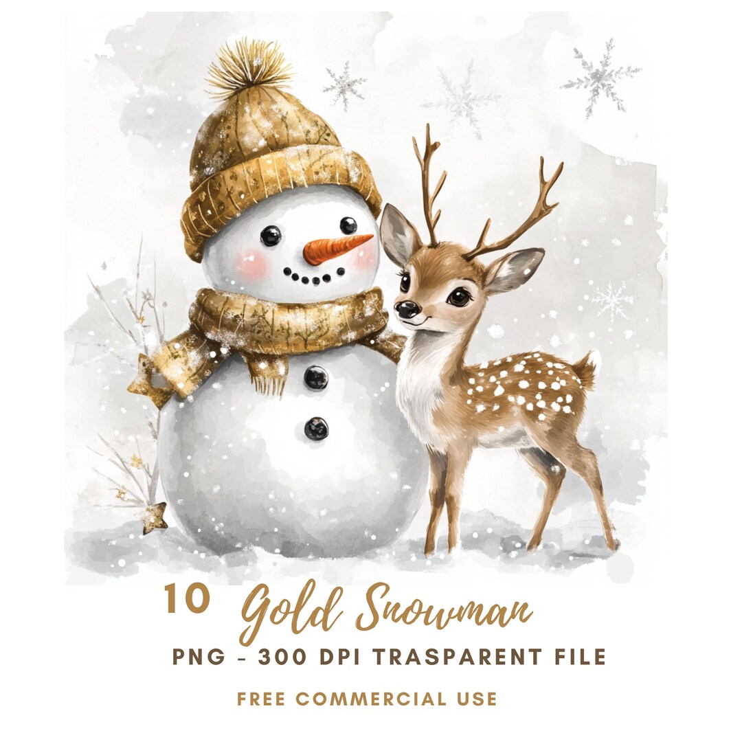 Watercolor Christmas Snowman Clipart Png,bundle 10 High Quality ,gold ...