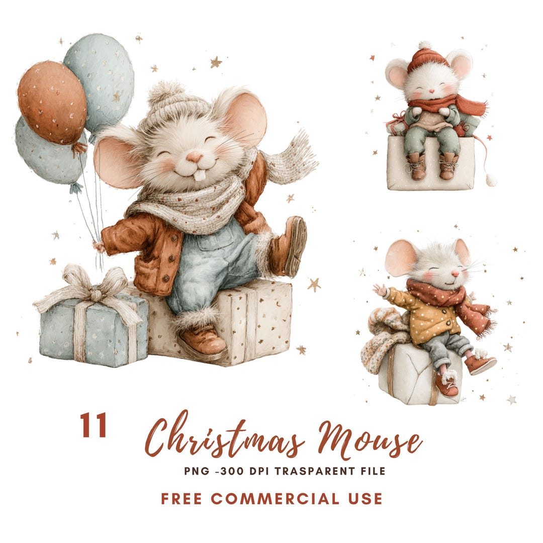 Christmas Mouse Clipart Png,bundle 11 High Quality Png,watercolor Red ...
