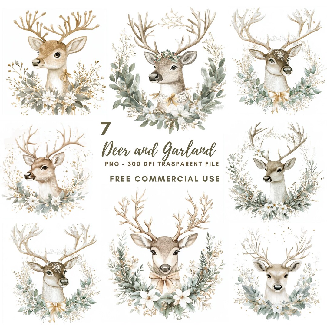 Christmas Garland Deer Clipart,bundle 7 High Quality Png,watercolor ...