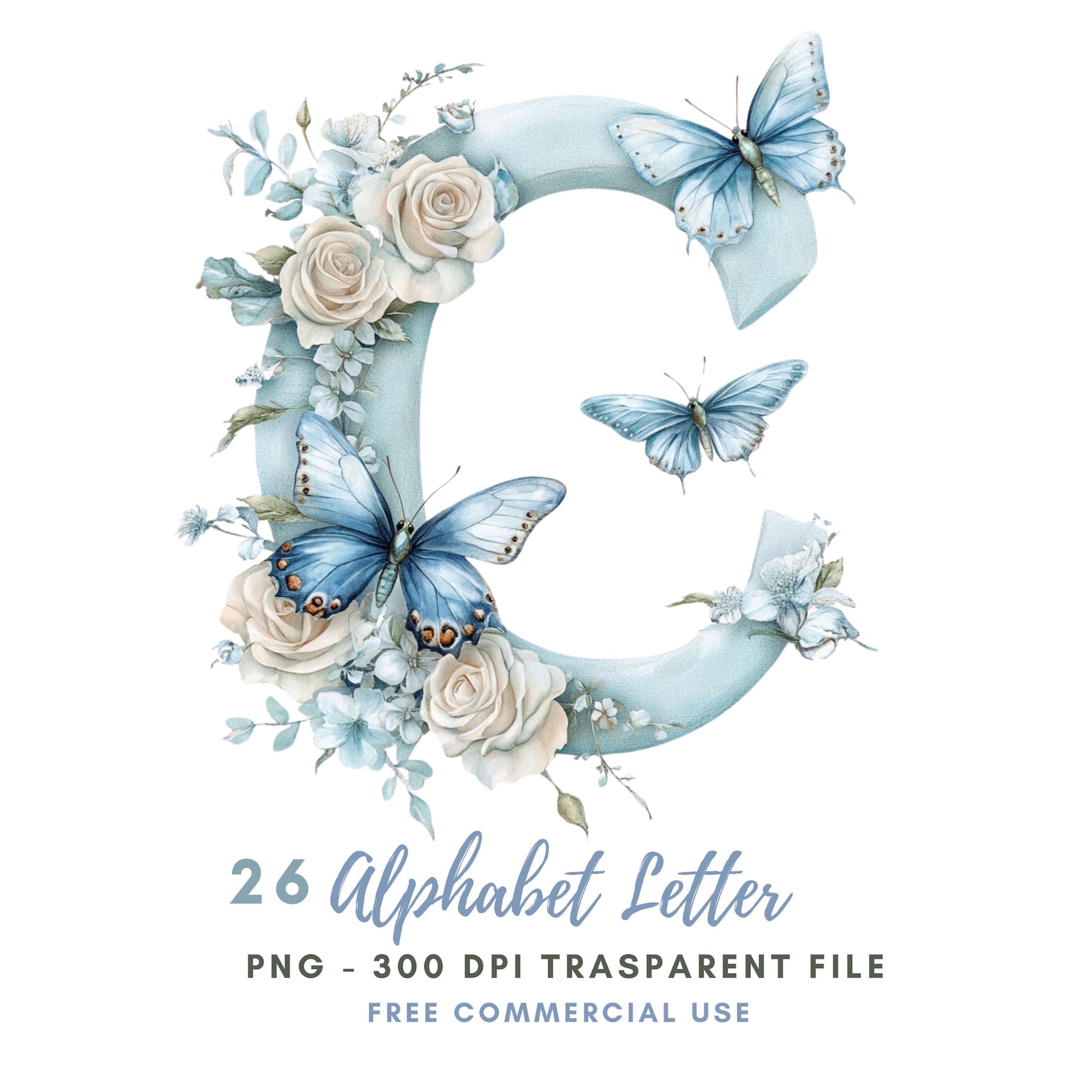Floral Alphabet Letter Clipart Bundle 26 High Quality PNG, Watercolor ...