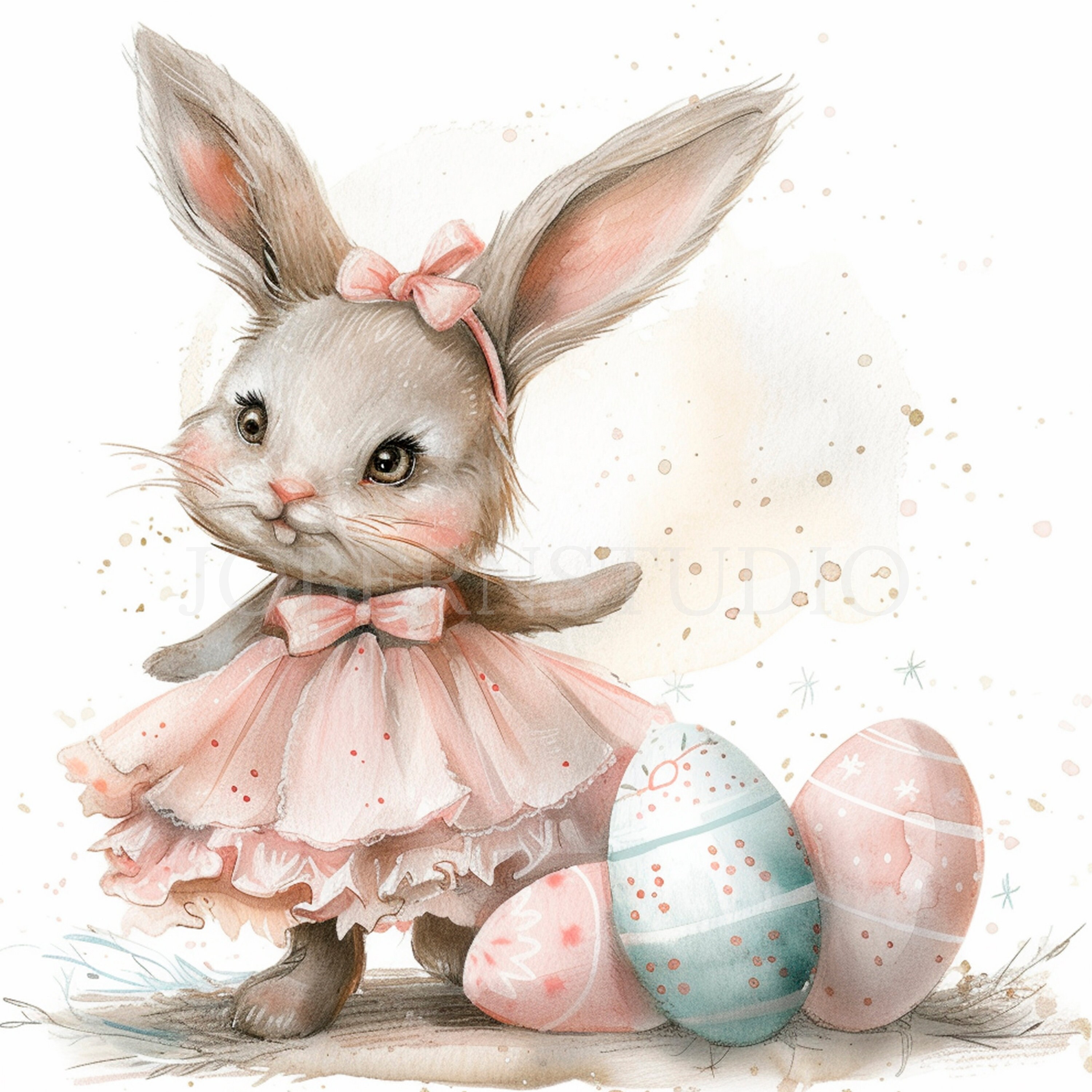 Easter Bunny Clipart PNG Bundle 13 High Quality, Pink Easter Watercolor ...