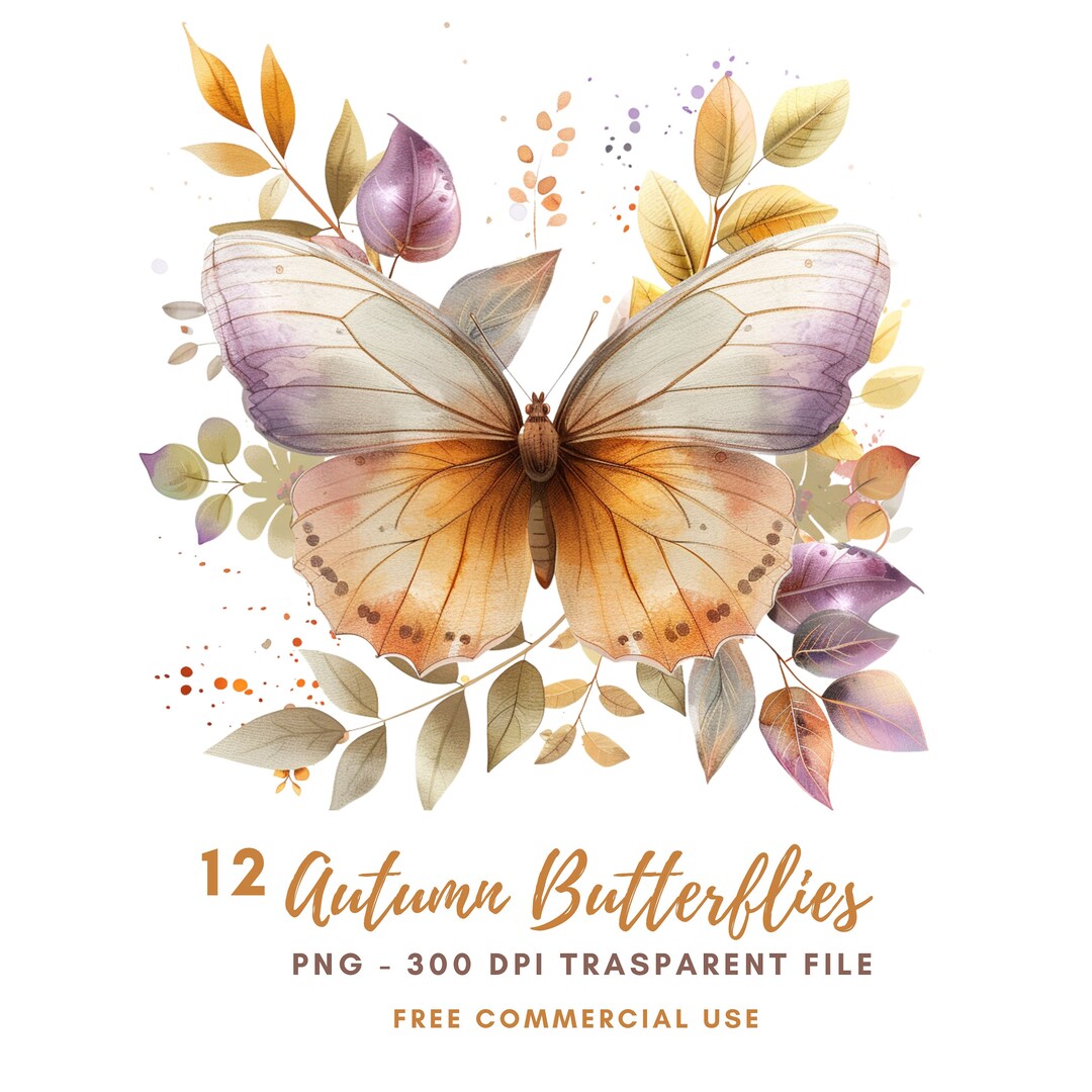 Autumn Butterflies Clipart, Bundle 12 High Quality Png,watercolor ...