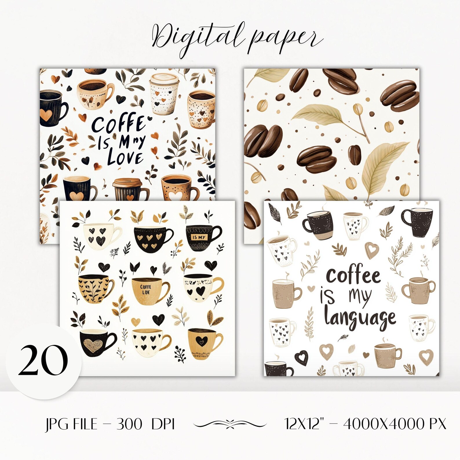 Coffee Digital Paper Pack- 20 Scrapbook Junk Journal Papers -seamless ...