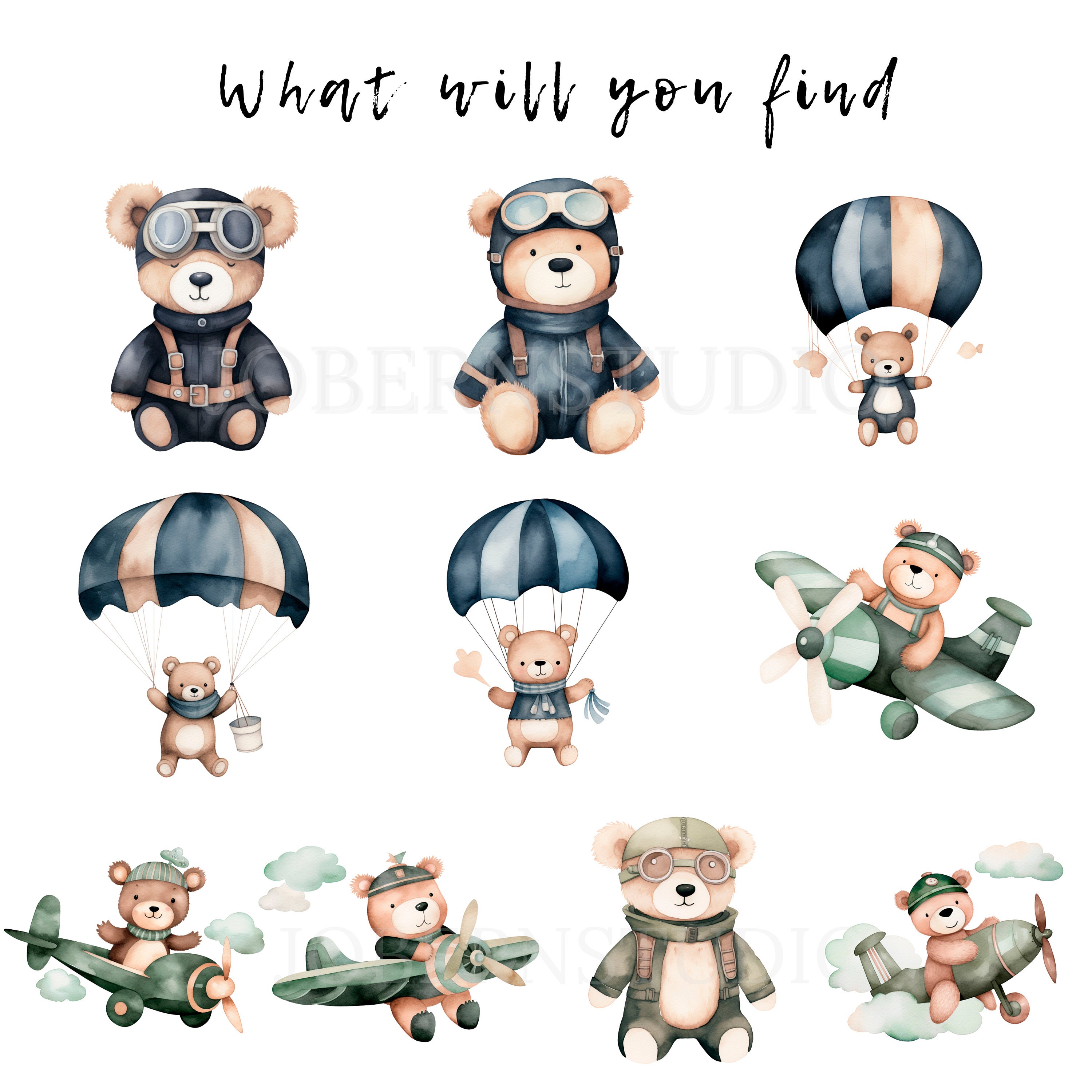 Teddy Bear Aviator Clipart PNG Bundle 30 High Quality,digital Download ...