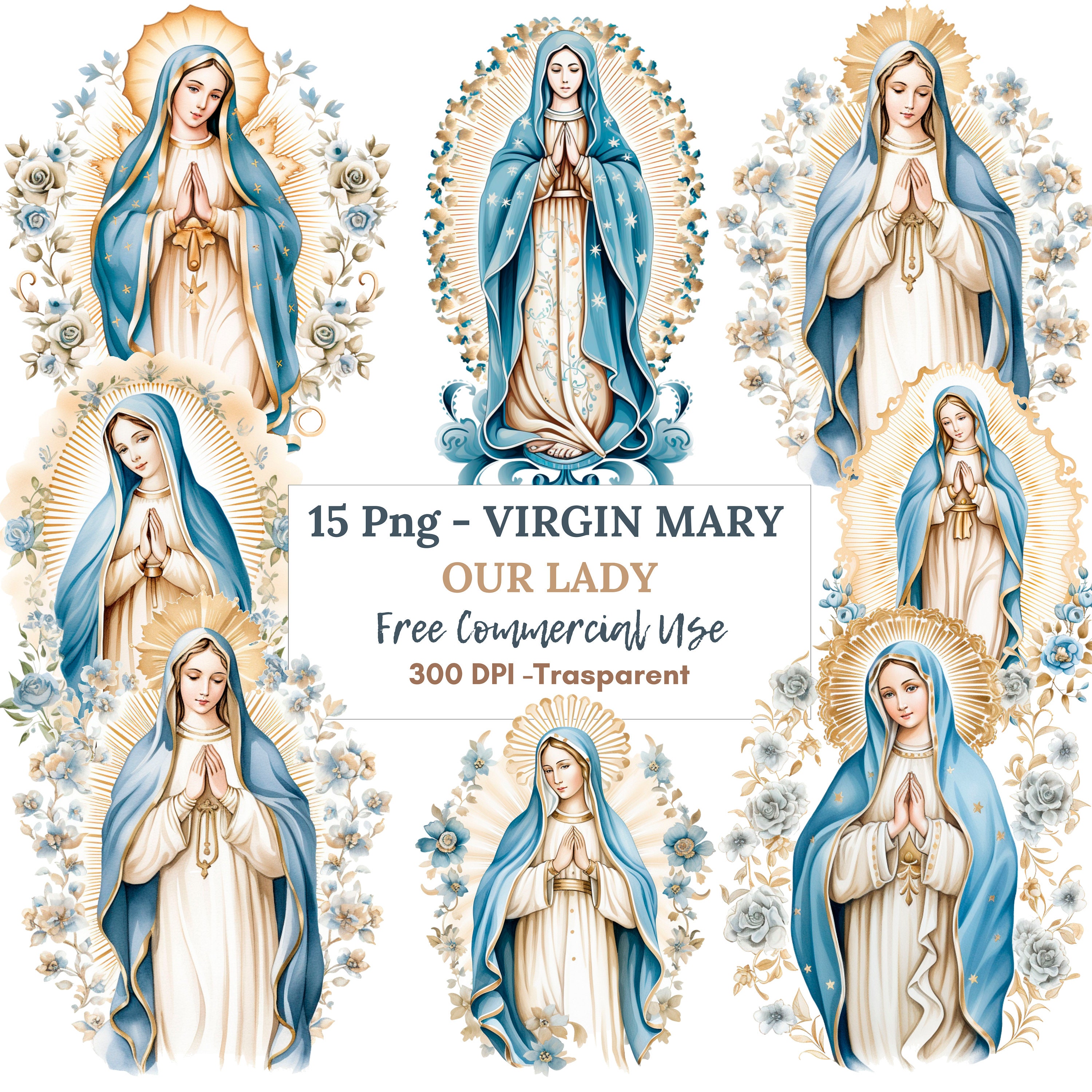 Virgin Mary Clipart,bundle 15 High Quality Png,watercolor Clip Art Jpg ...