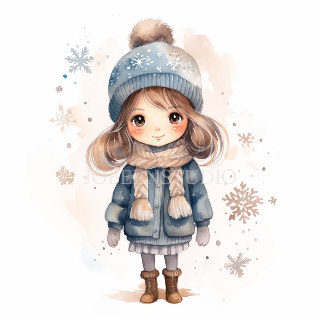 Winter Girl Watercolor Clipart PNG, 15 High Quality Jpgs,digital ...