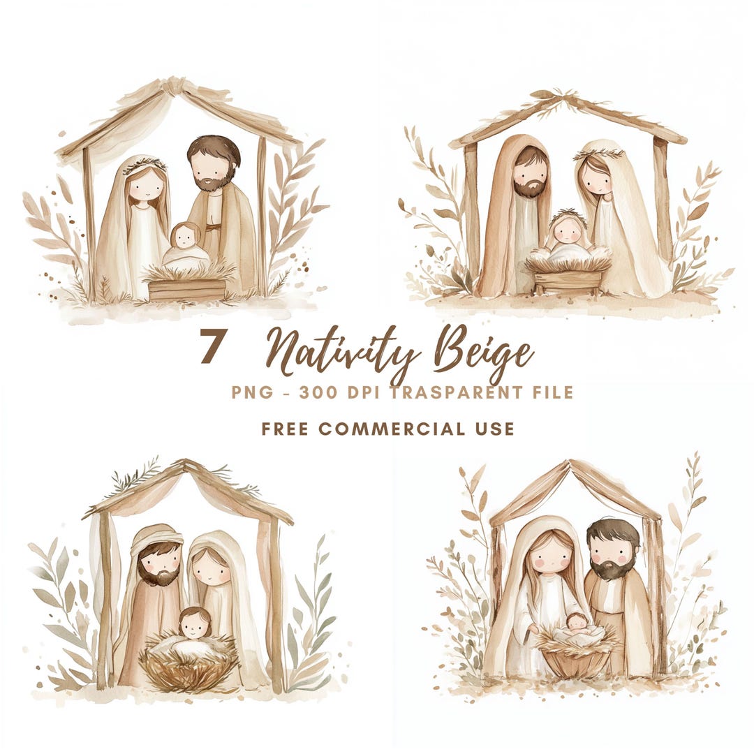 Nativity Clipart Bundle 7 High Quality Png,watercolor Nativity Sacred ...