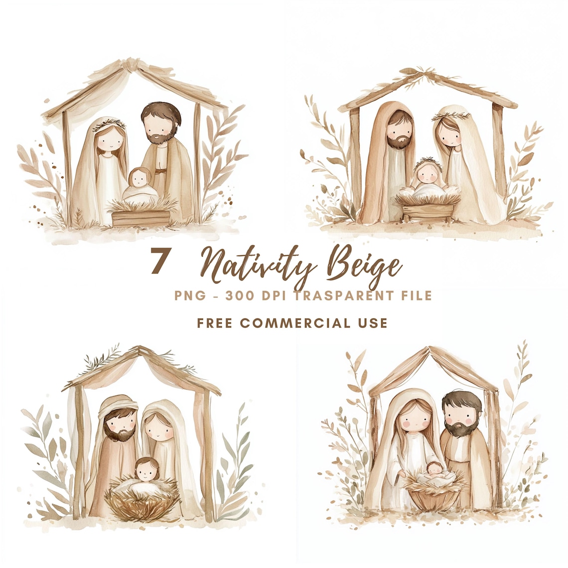 Nativity Clipart Bundle 7 High Quality Png,watercolor Nativity Sacred ...