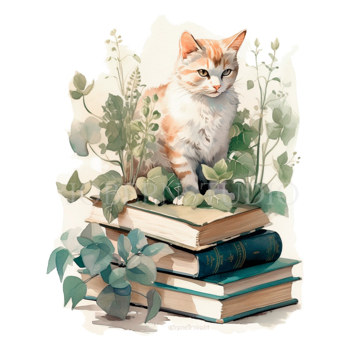 Book and Cat Clipart Bundle 15 High Quality Png,watercolor Home Decor ...