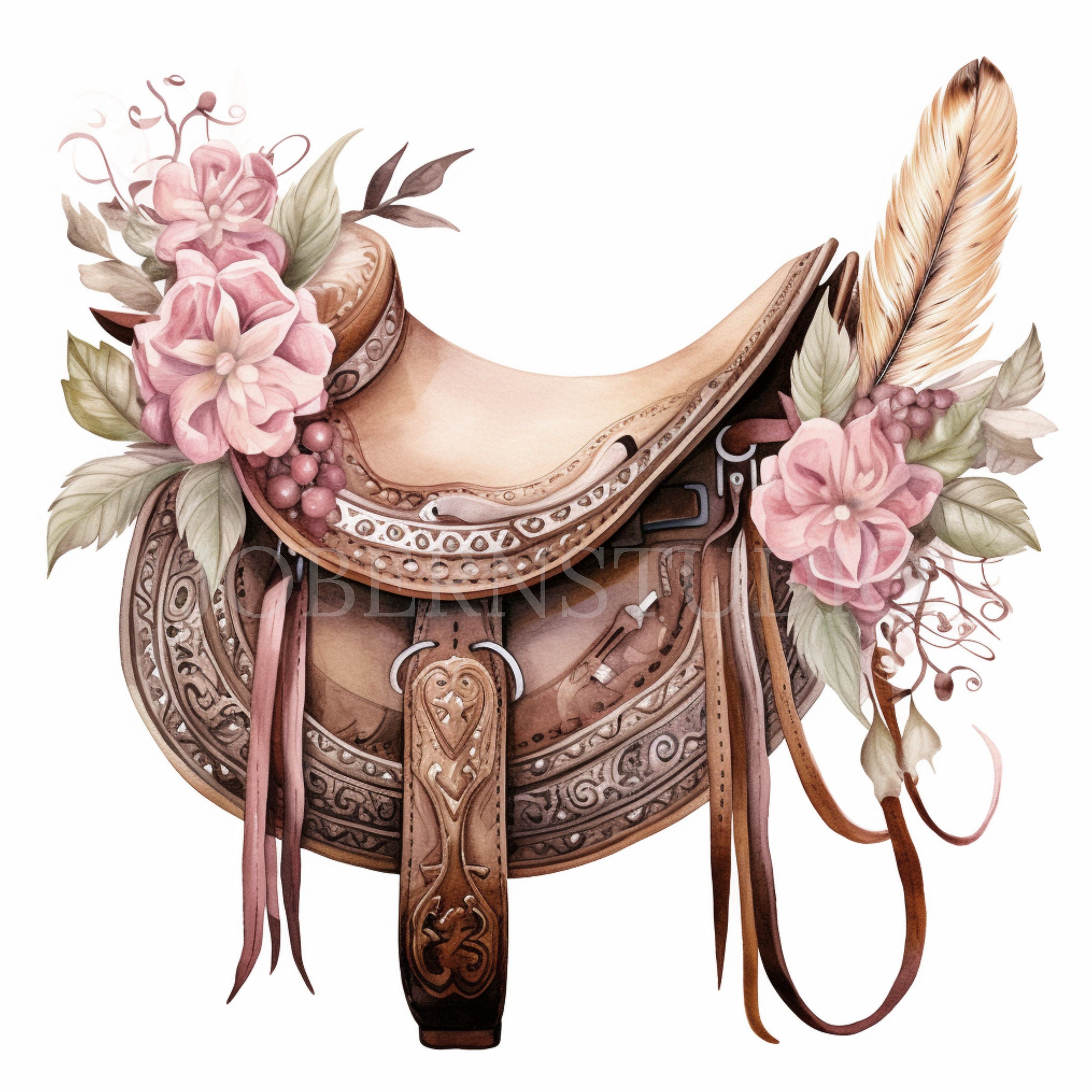 Watercolor Cowgirl Saddle Clipart Png,bundle 10 High Quality Jpg ...