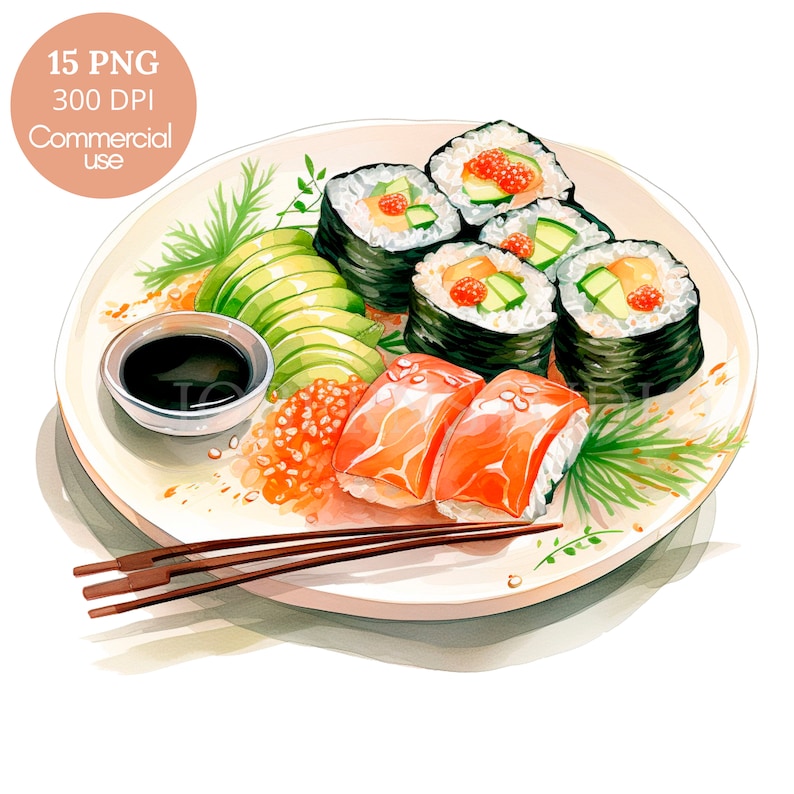 Watercolor Sushi Clipart Bundle, Japanese Food PNG (digital Download ...