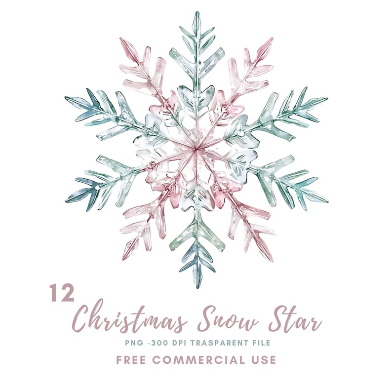 Watercolor Christmas Snow Star Clipart Png,bundle 12 High Quality ...