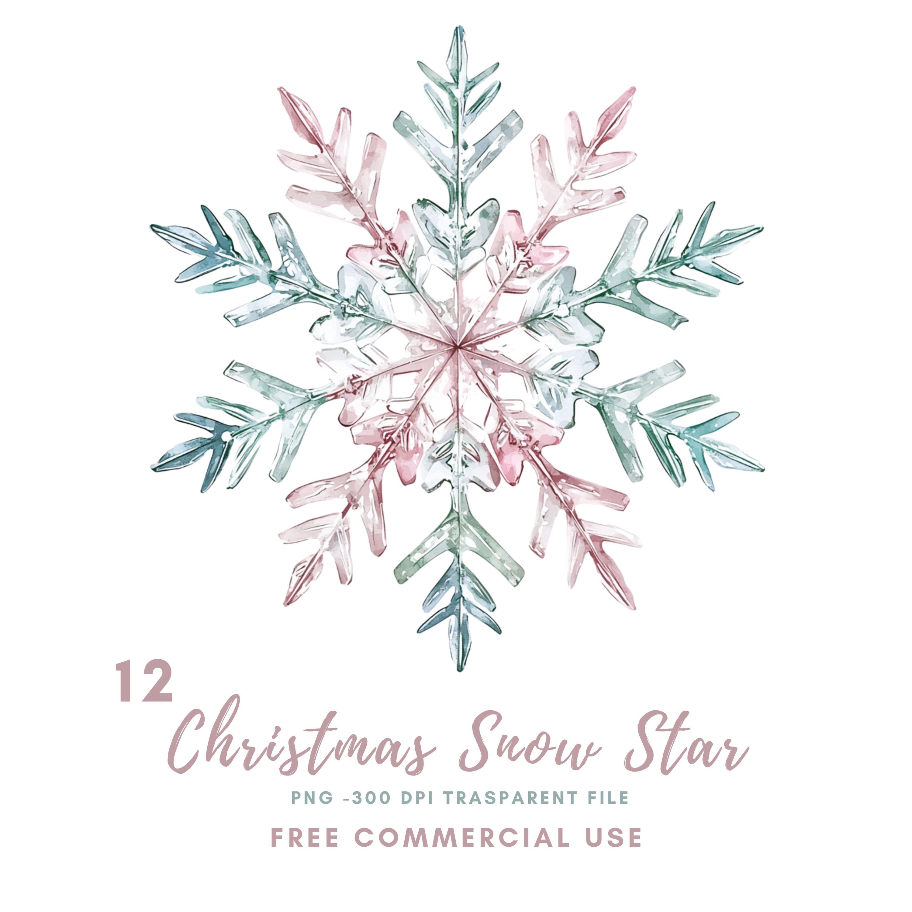 Watercolor Christmas Snow Star Clipart Png,bundle 12 High Quality ...