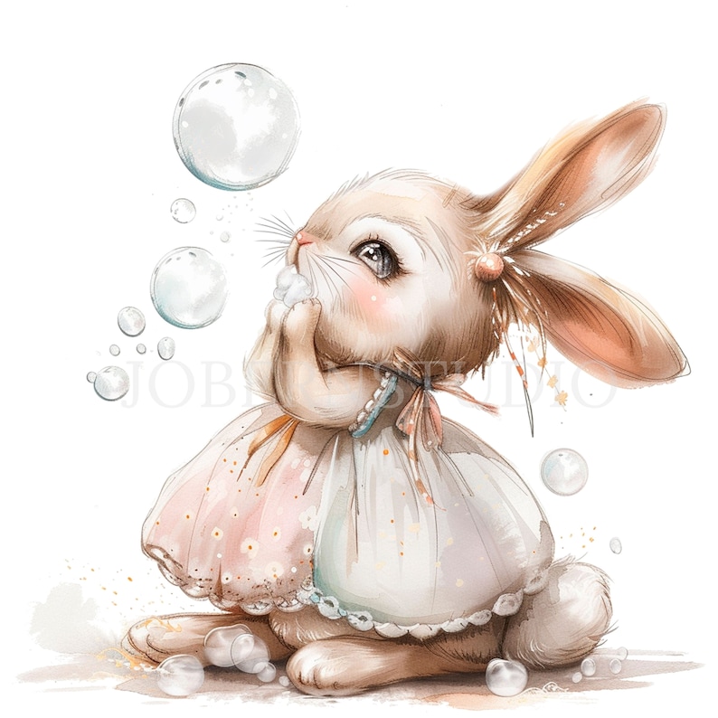 Cute Bunny Clipart PNG Bundle 15 High Quality,watercolor Bunny Bubbles ...