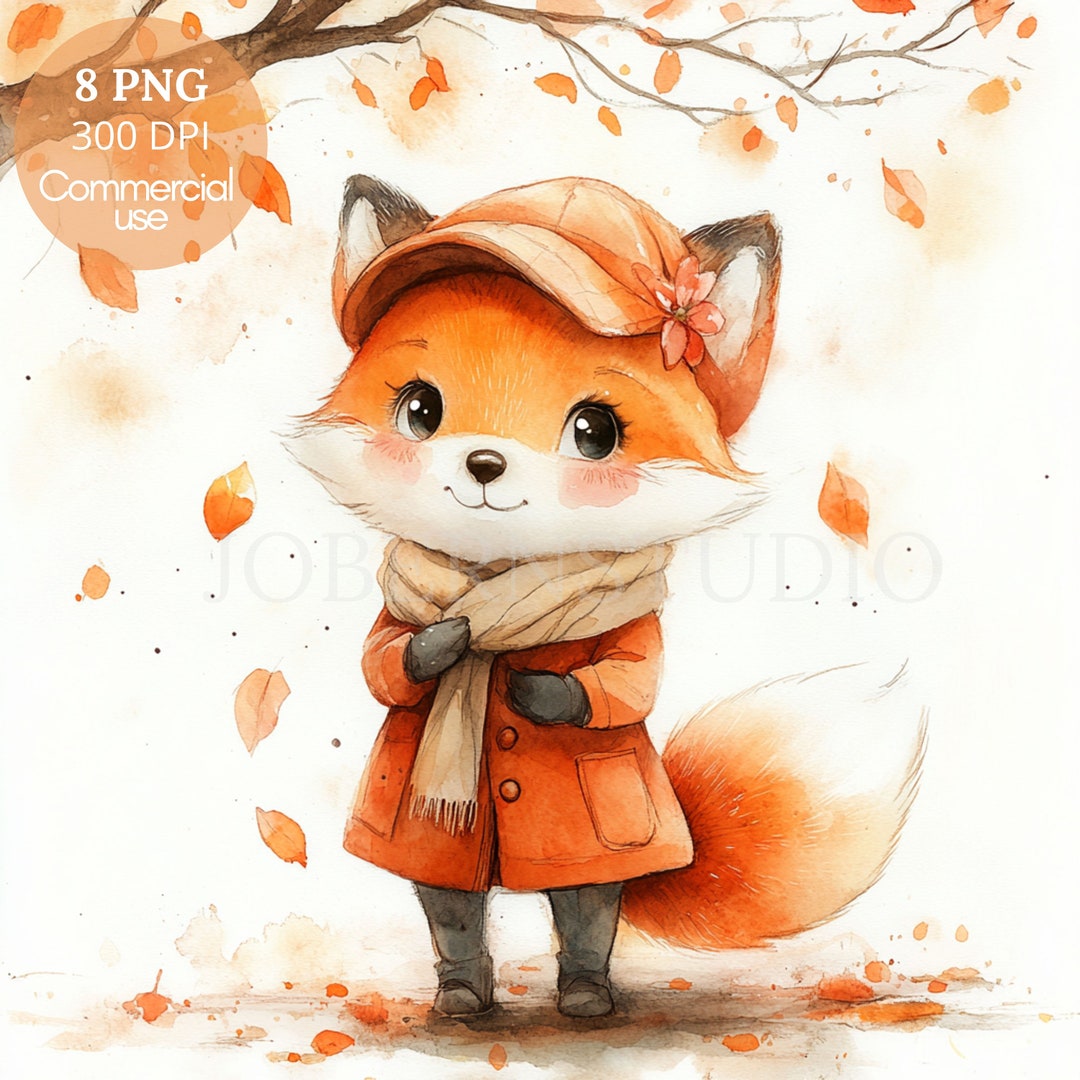Watercolor Fox Clipart,bundle 8 High Quality Png,fall Autumn Fox,winter ...