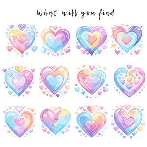 Cute Heart Clipart Bundle 12 High Quality PNG, Watercolor Heart Pastel ...