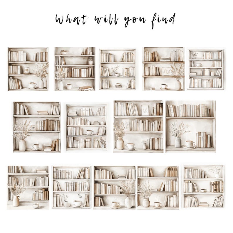 Cozy Bookshelf Clipart, Bundle 14 High Quality Png,watercolor Boho ...