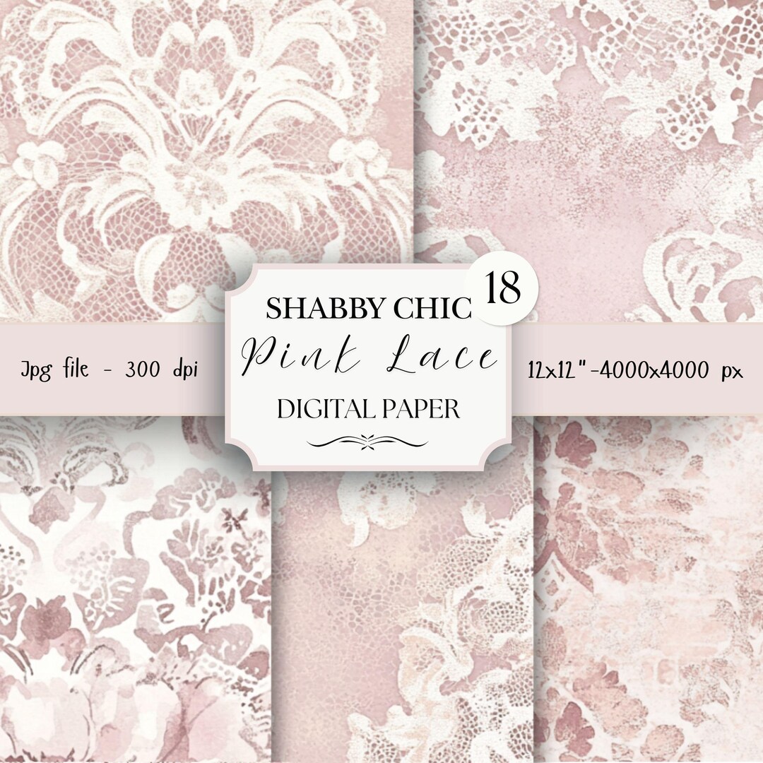 Pink Lace Digital Paper Pack-18 French Scrapbook Junk Journal Papers ...