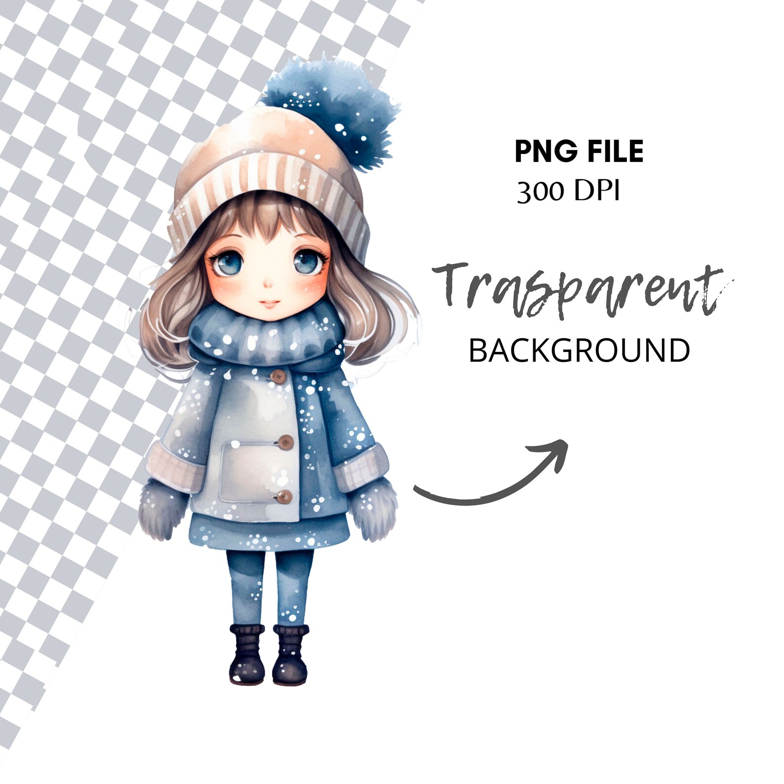 Winter Girl Watercolor Clipart PNG, 15 High Quality Jpgs,digital ...