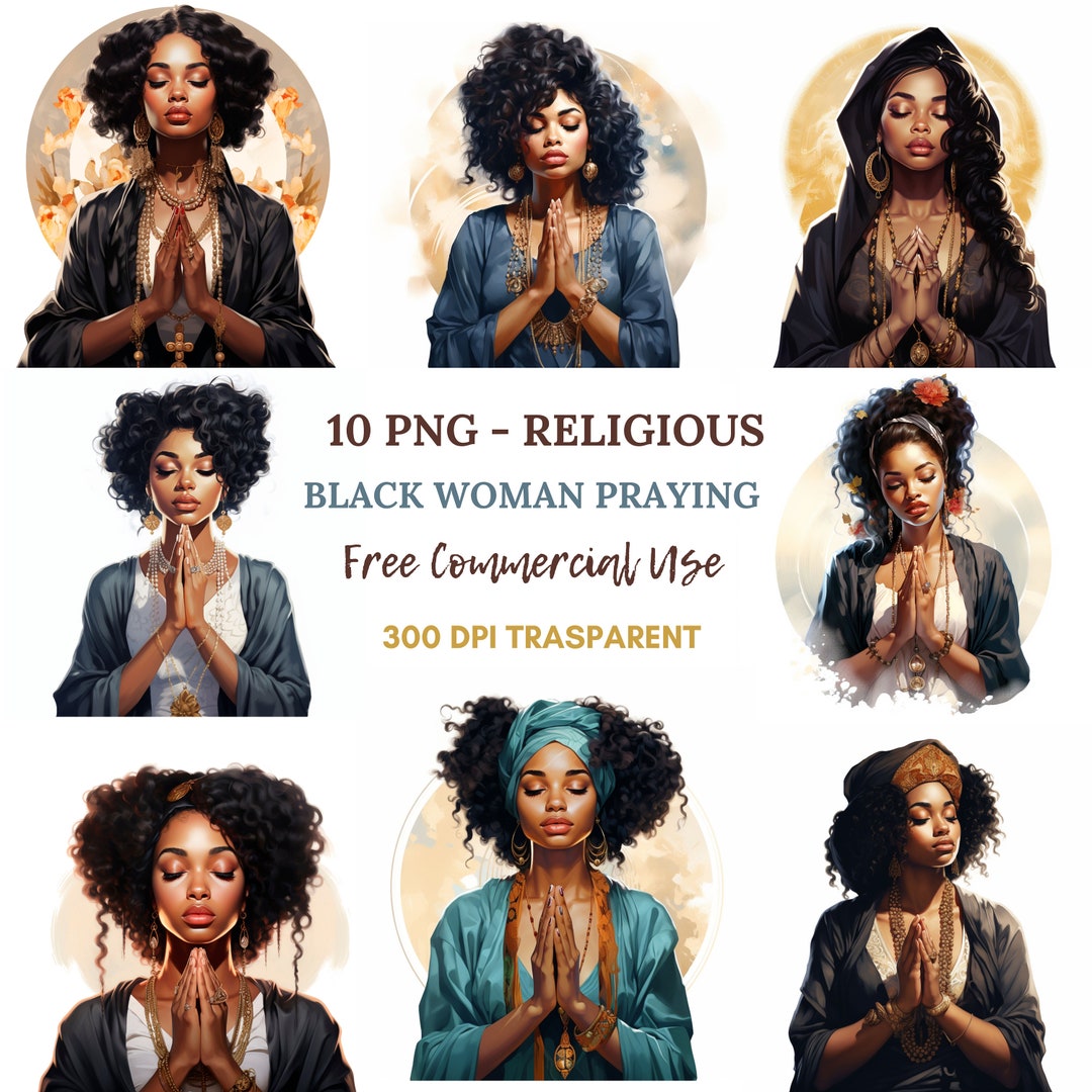 Black Woman Praying Clipart Png,bundle 10 High Quality Jpg,digital Download,card Making,digital ...