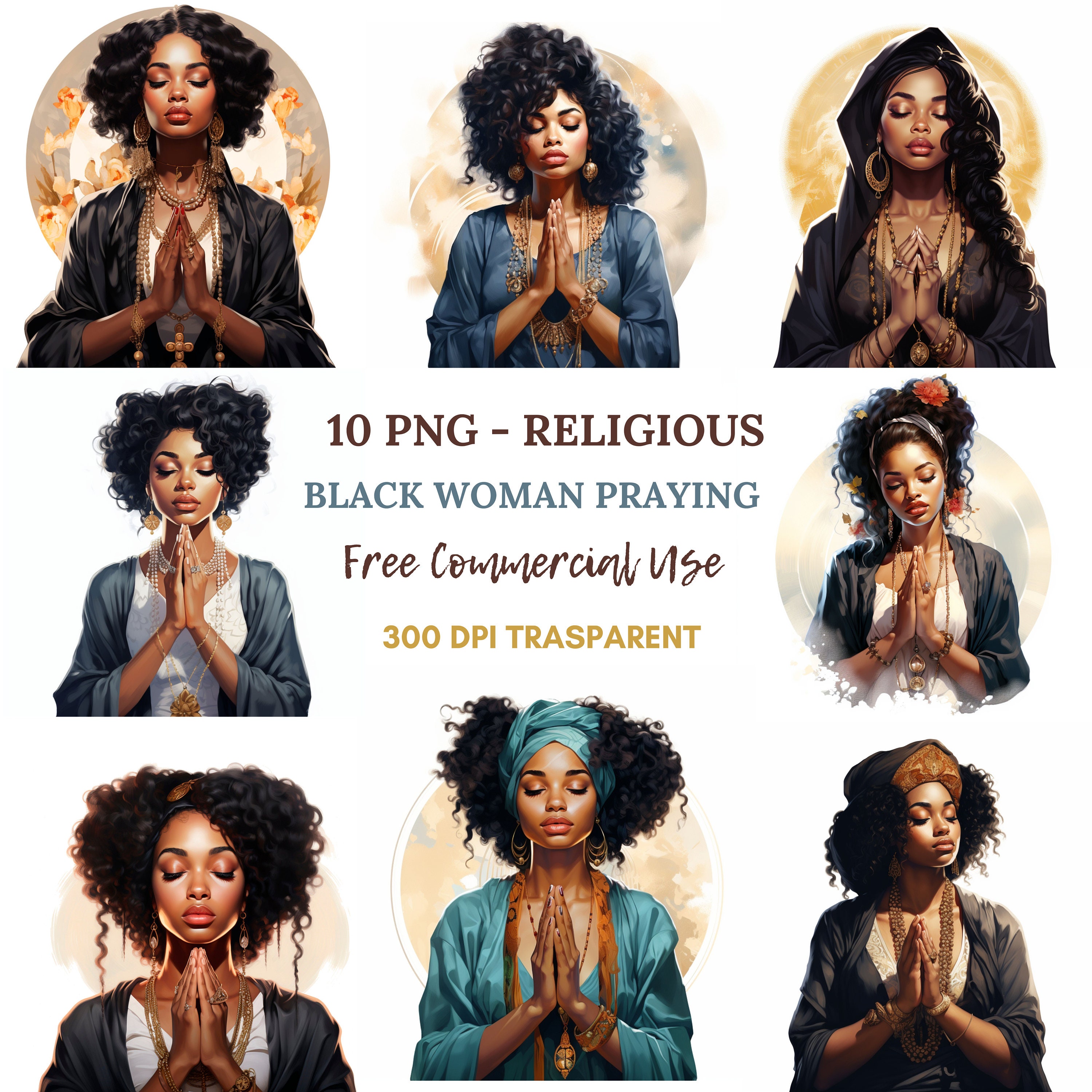 Black Woman Praying Clipart Png,bundle 10 High Quality Jpg,digital Download,card Making,digital ...