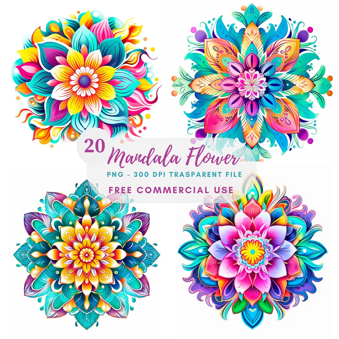 Mandala Flower Clipart,bundle 20 High Quality Png,watercolor Floral ...