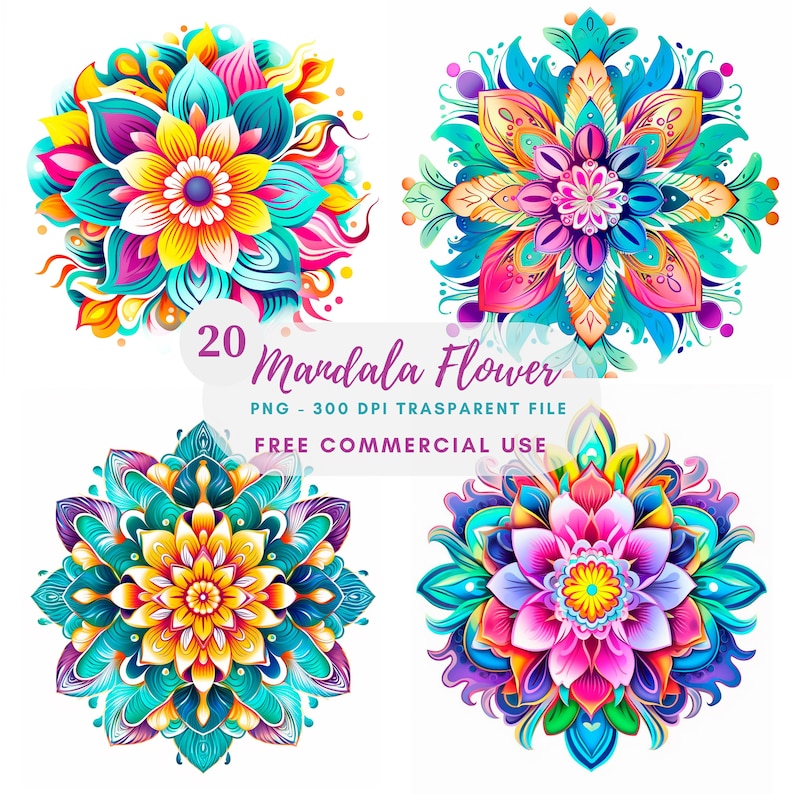 Mandala Flower Clipart,bundle 20 High Quality Png,watercolor Floral ...