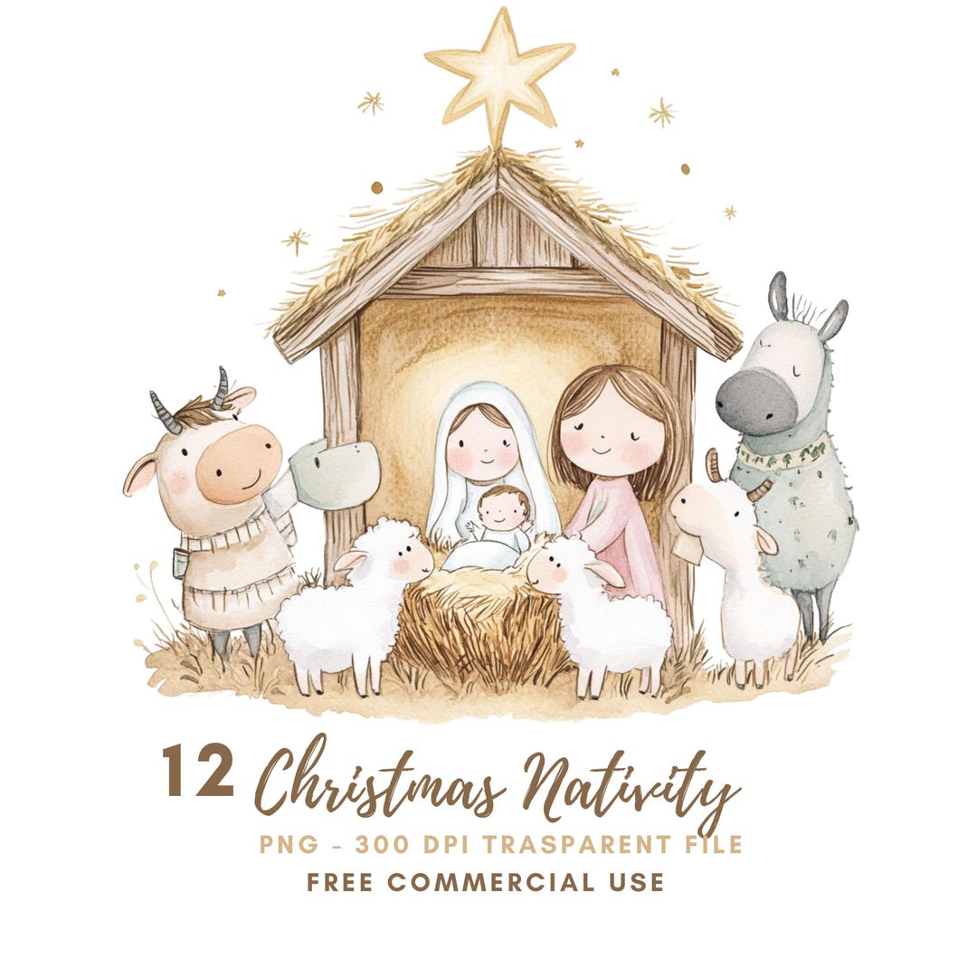 Nativity Clipart Bundle 12 High Quality Png,watercolor Nativity Sacred ...