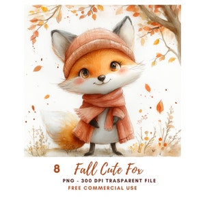 Watercolor Fox Clipart,bundle 8 High Quality Png,fall Autumn Fox,winter ...