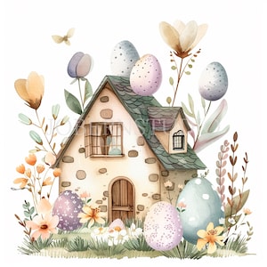 Easter House Clipart PNG Bundle 12 High Quality,watercolor Egg ...