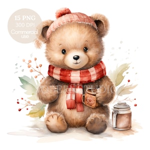 Christmas Teddy Bear, Watercolor Clipart PNG,15 High Quality Jpgs ...