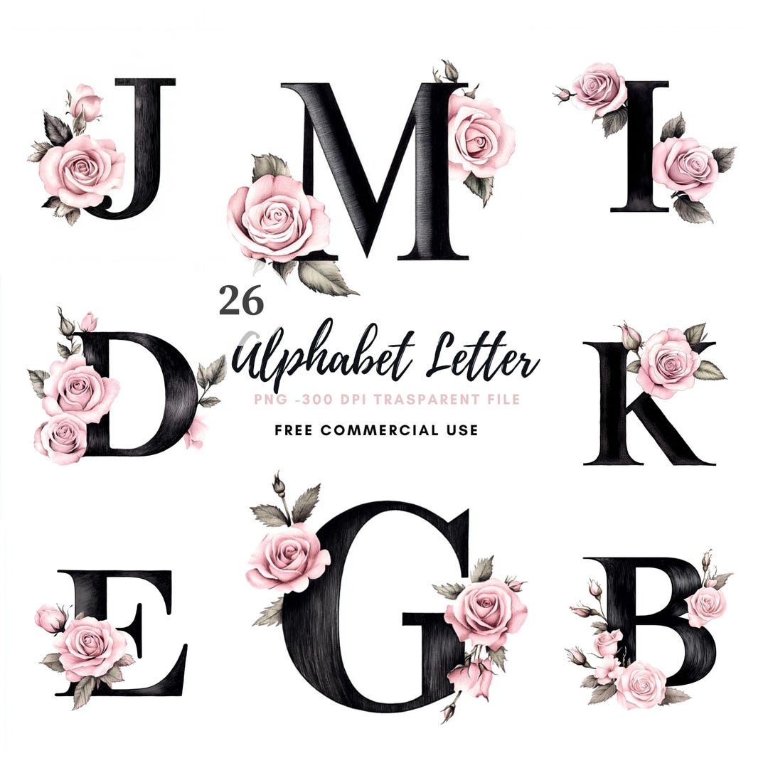 Floral Alphabet Letter A-Z Clipart Bundle 26 High Quality Png ...