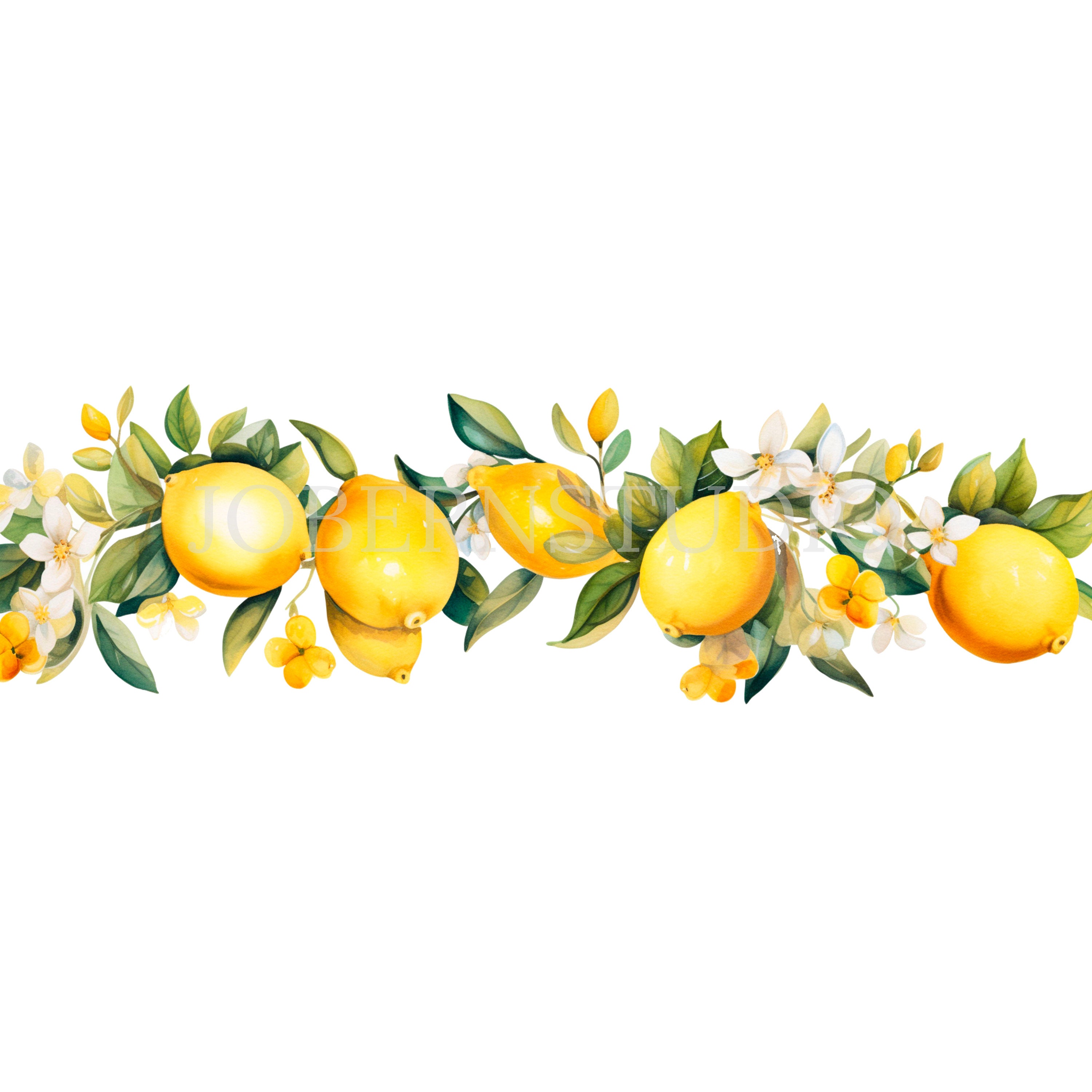 Lemon Garland Clipart Bundle 10 High Quality PNG, Watercolor Fruit ...