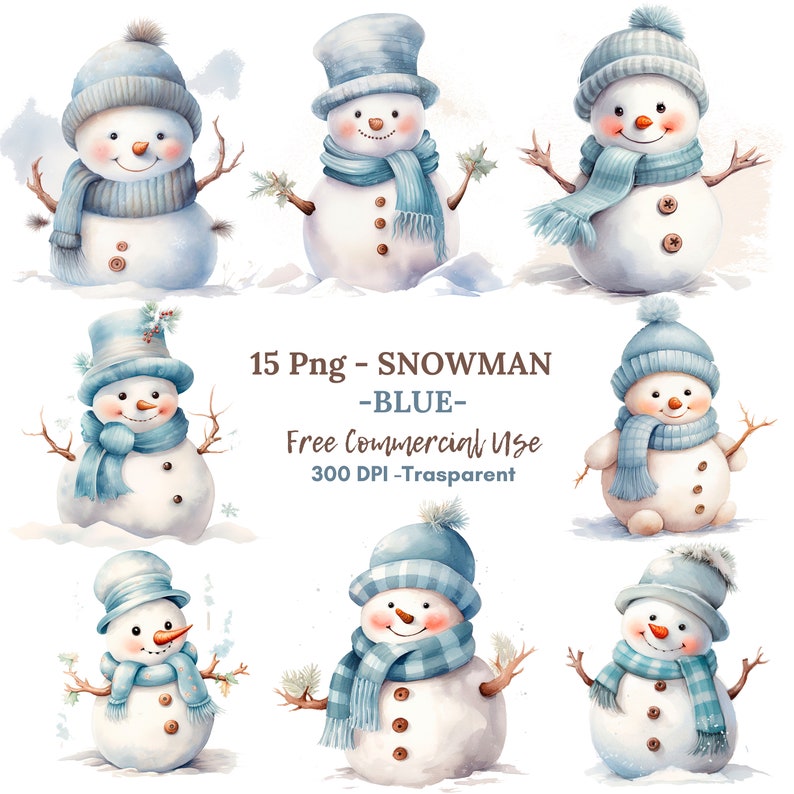 Christmas Snowman Clipart Pngbundle 15 High Quality - Etsy